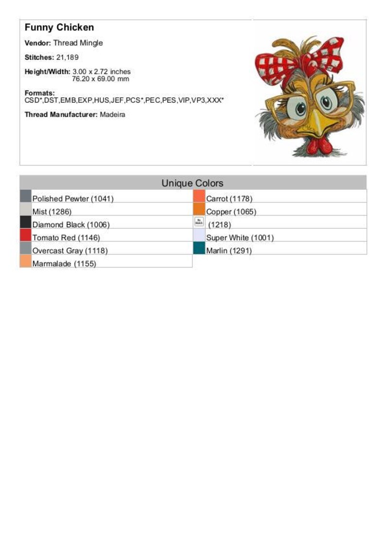 Goofy Chicken - Machine Embroidery Design - 3 Sizes, Kitchen Pattern ...