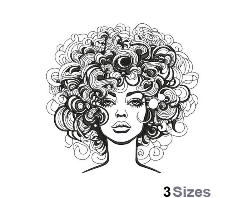 Curly Hair Woman - Machine Embroidery Design - 3 Sizes - Etsy