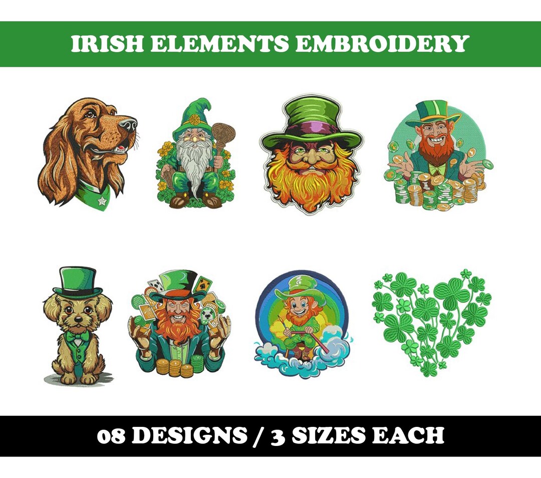 Irish Elements (8 Designs) - Machine Embroidery Bundle, St. Patricks ...