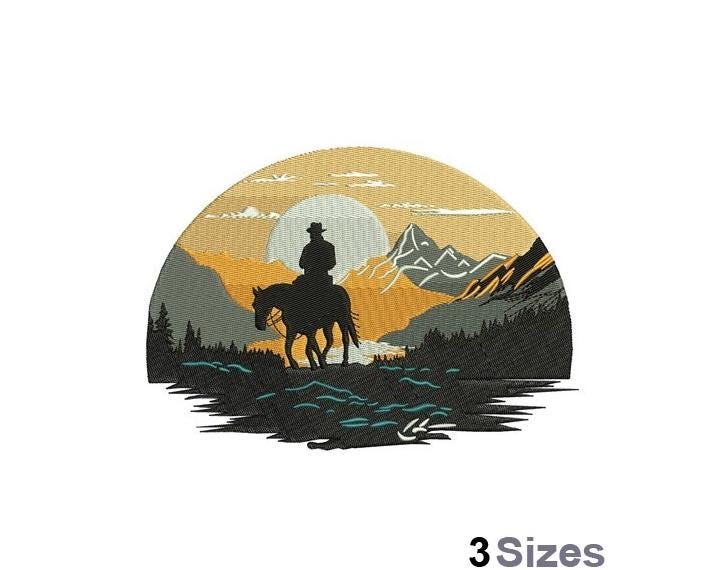 Cowboy Landscape - Machine Embroidery Design - 3 Sizes, Southwest ...