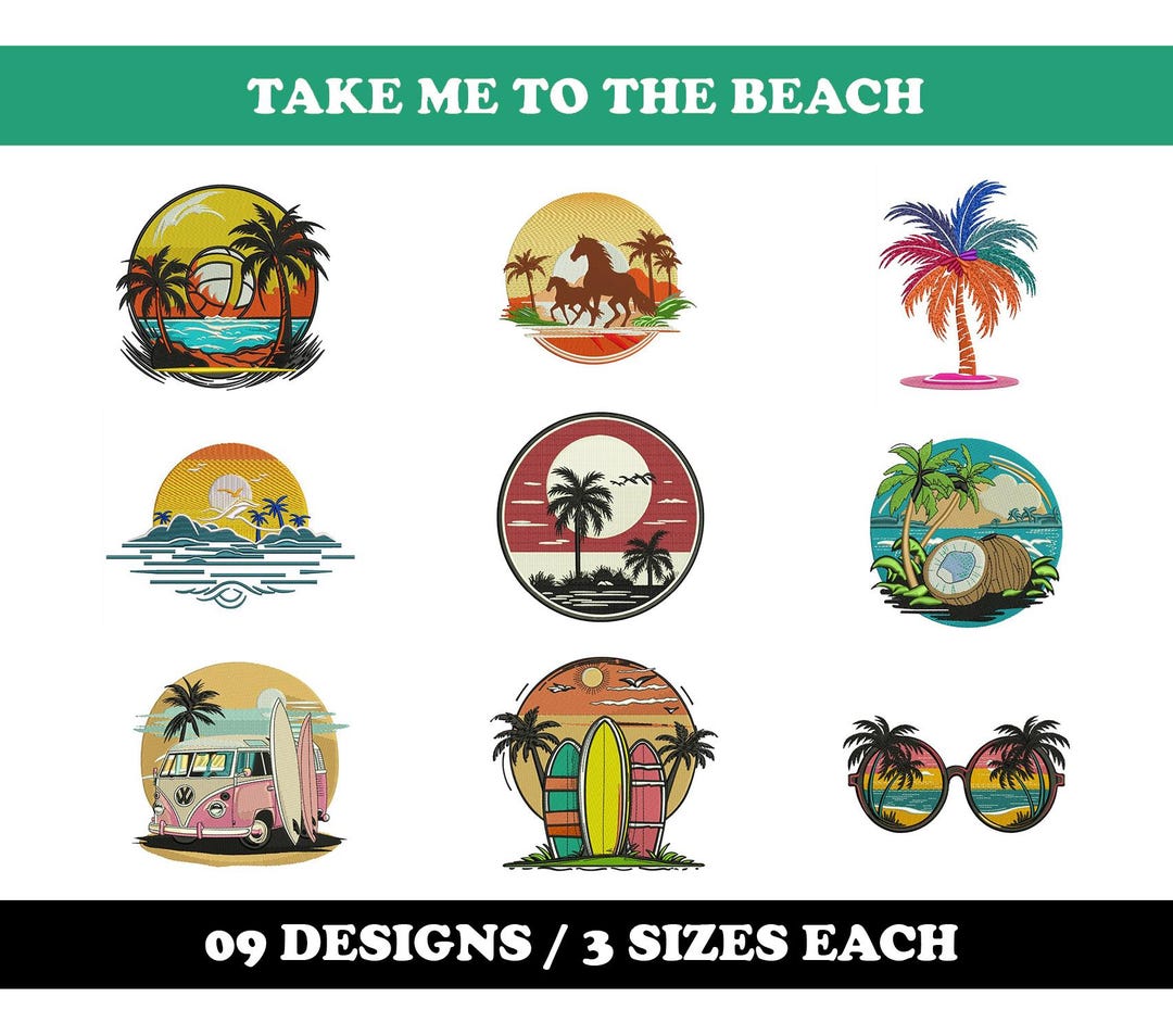 Beach (9 Designs) - Machine Embroidery Bundle, Sunny Beach, Summer ...