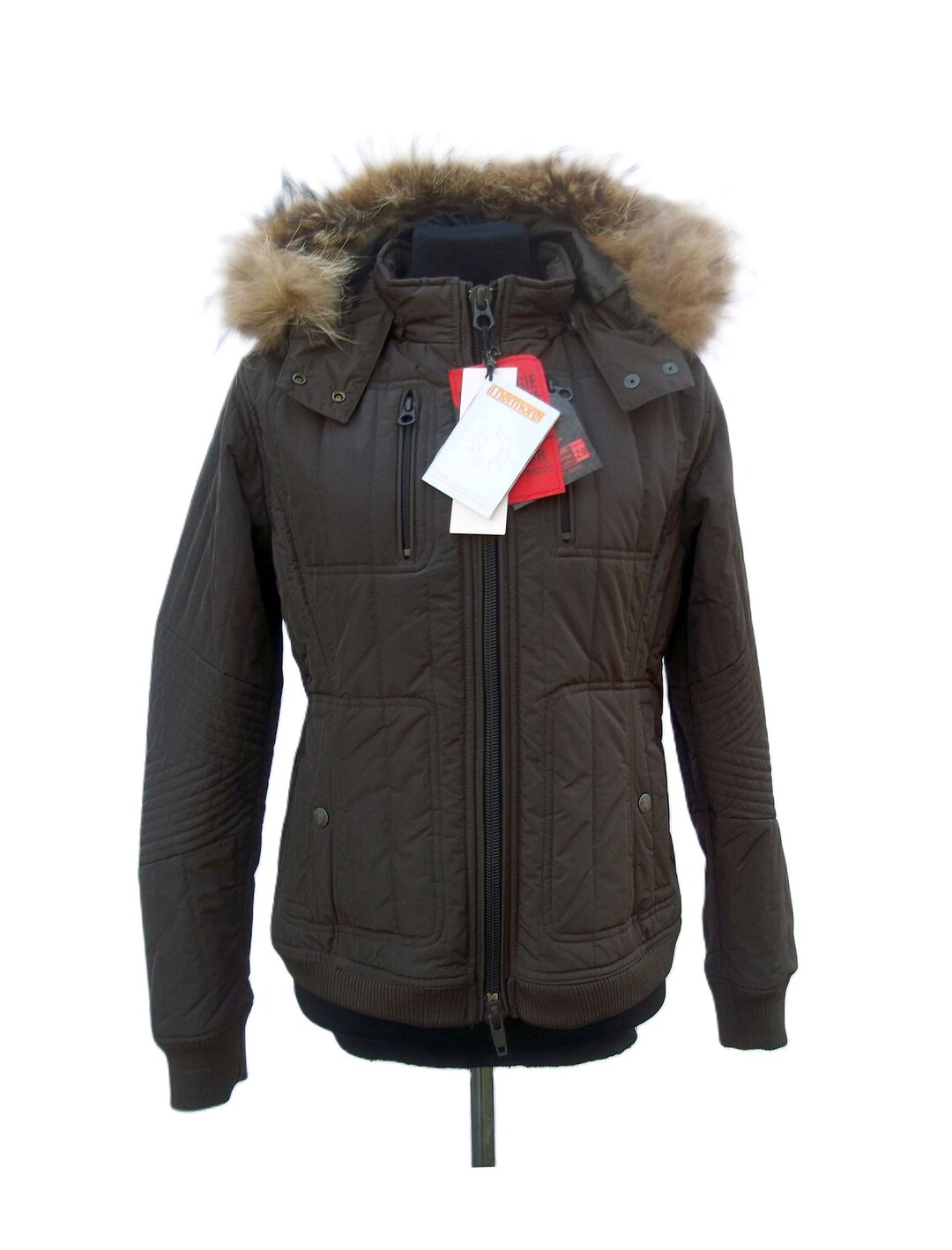 Vintage Brown Quilted Jacket With Real Fur Hood, Bomboogie - Etsy