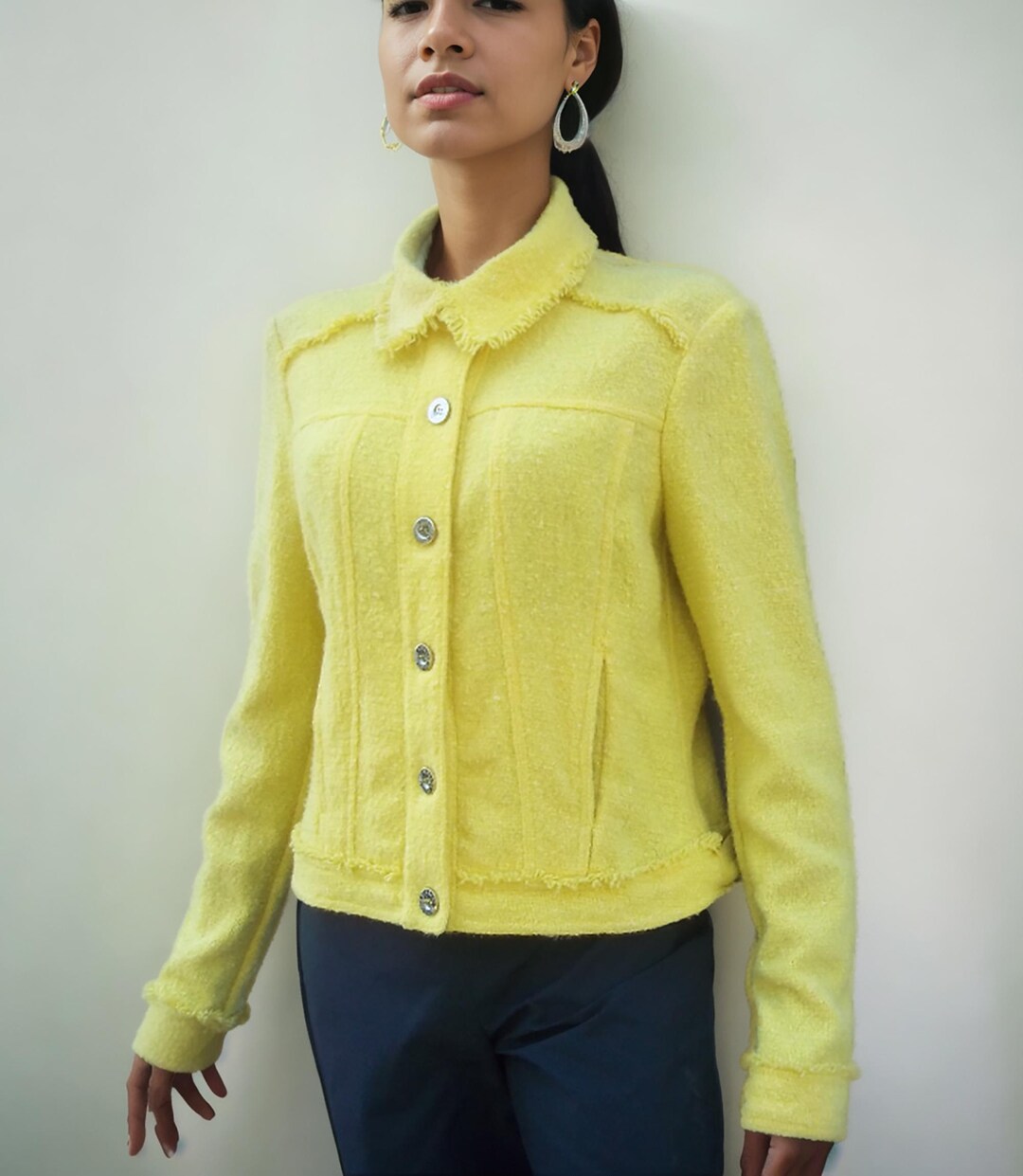 Versace Tweed Jacket, Vintage Yellow Bouclé Jacket, Size Medium - Etsy