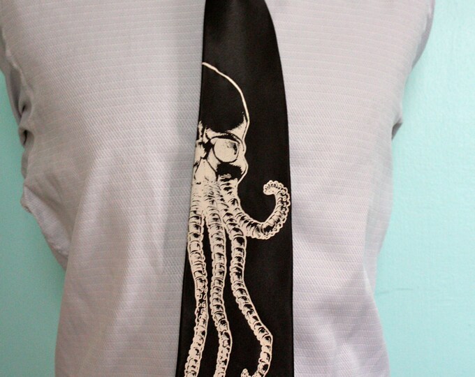 BLACK Cthulu Necktie - SKULLOPUS Tie - Men's Skull and Octopus Necktie ...