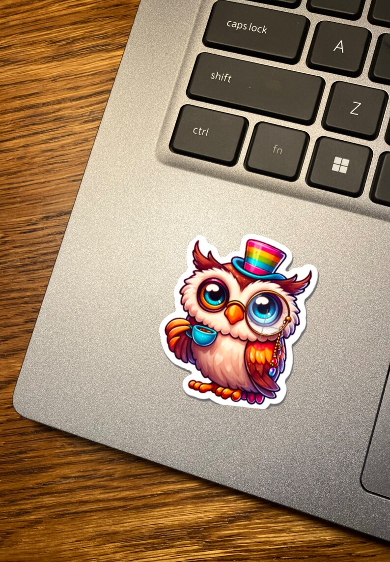 Owl Enjoying Tea Vinyl Sticker, Cute Owls, Owl Laptop Stickers, Water ...