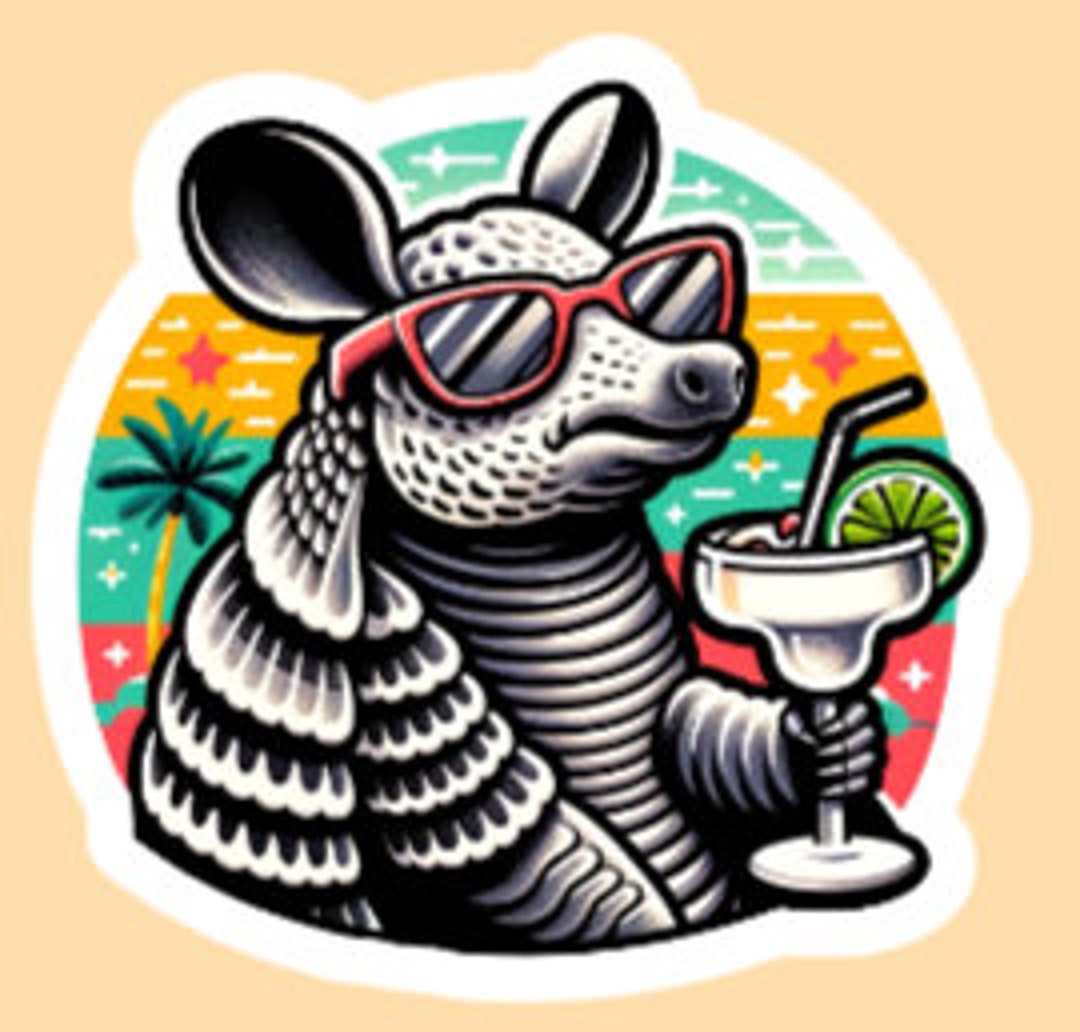 Armadillo Drinking a Margarita Vinyl Sticker, Armadillo Stickers ...