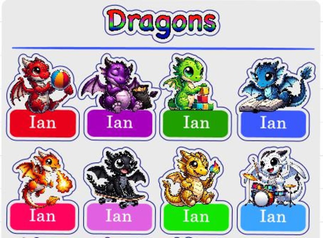 Cute Dragon Labels for Kids, Name Labels for Kids, Cute Daycare Labels ...