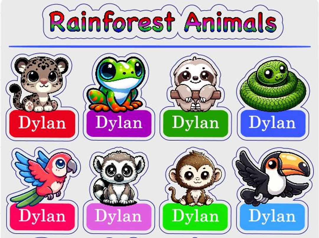 Cute Rainforest Animal Name Labels, Cute Name Labels for Kids, Cute ...