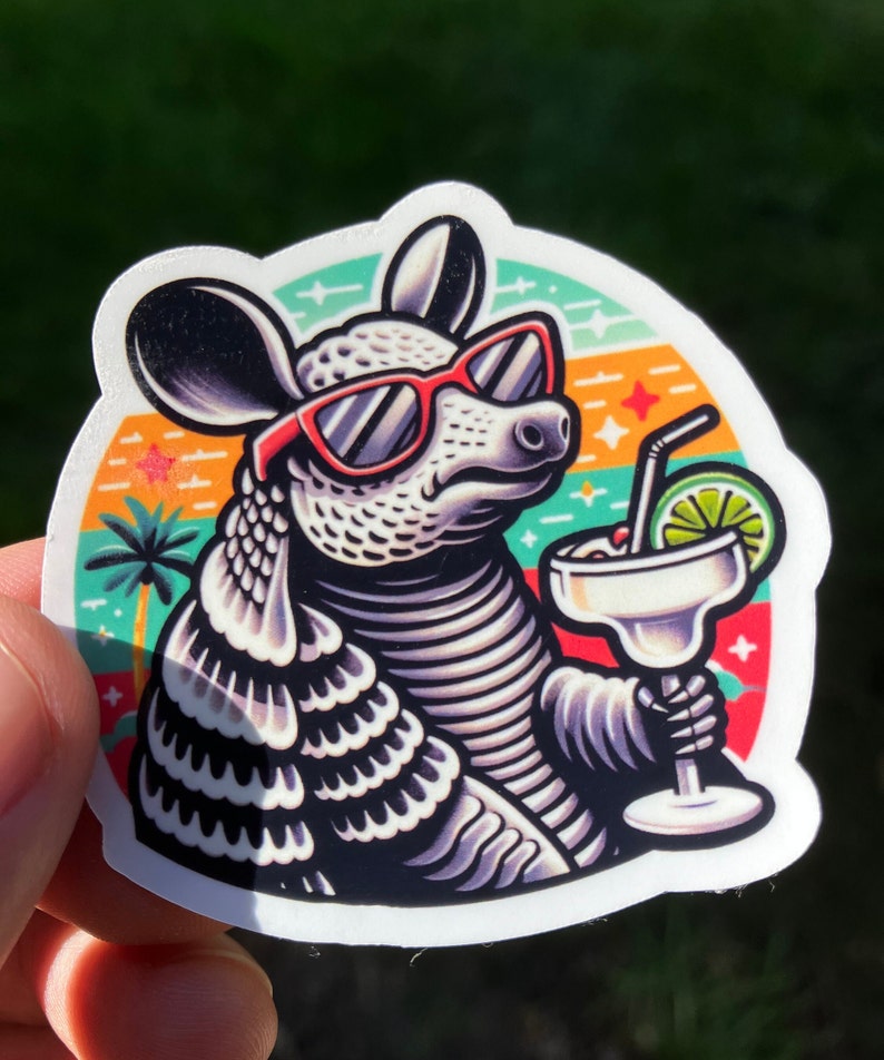 Armadillo Drinking a Margarita Vinyl Sticker, Armadillo Stickers ...
