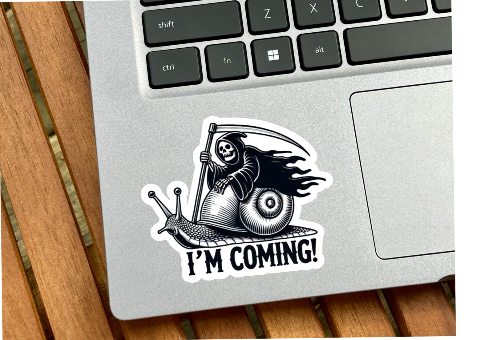 Grim Reaper Sticker, Grim Reaper Riding a Snail, Reaper Decals, Silly ...