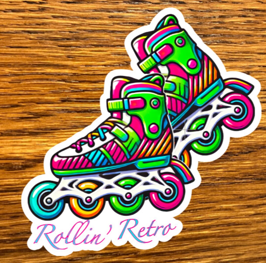 Rolling Retro Roller Blading Sticker, Run 90's Stickers, Roller Blading ...