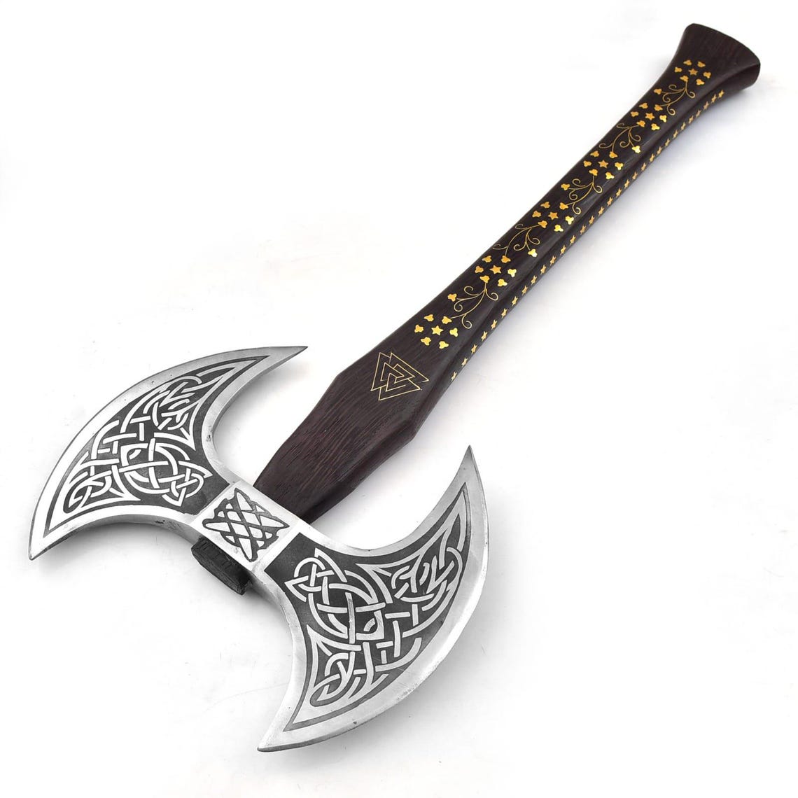 Medieval Warrior Double Headed Battle Axe With Leather Sheath, Labrys, Handmade Carbon Steel Two ...