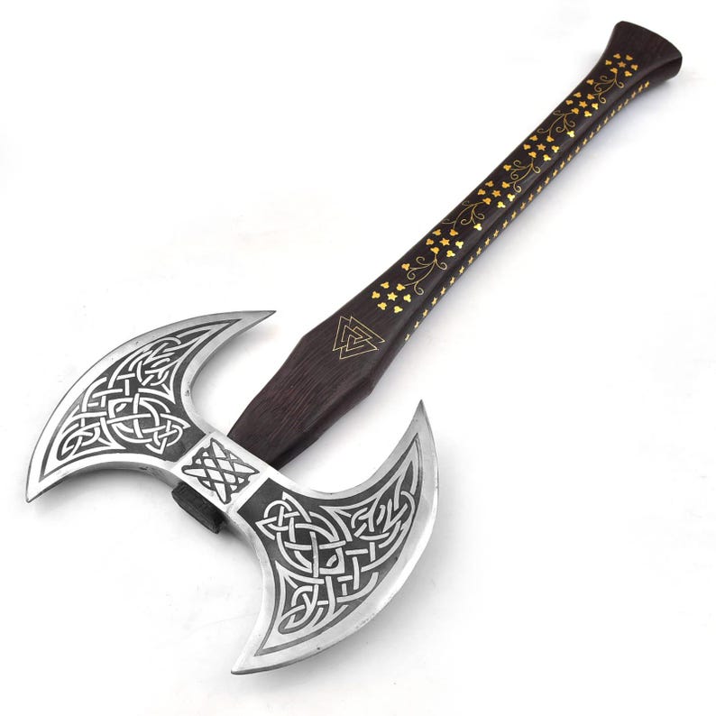 Medieval Warrior Double Headed Battle Axe With Leather Sheath, Labrys ...