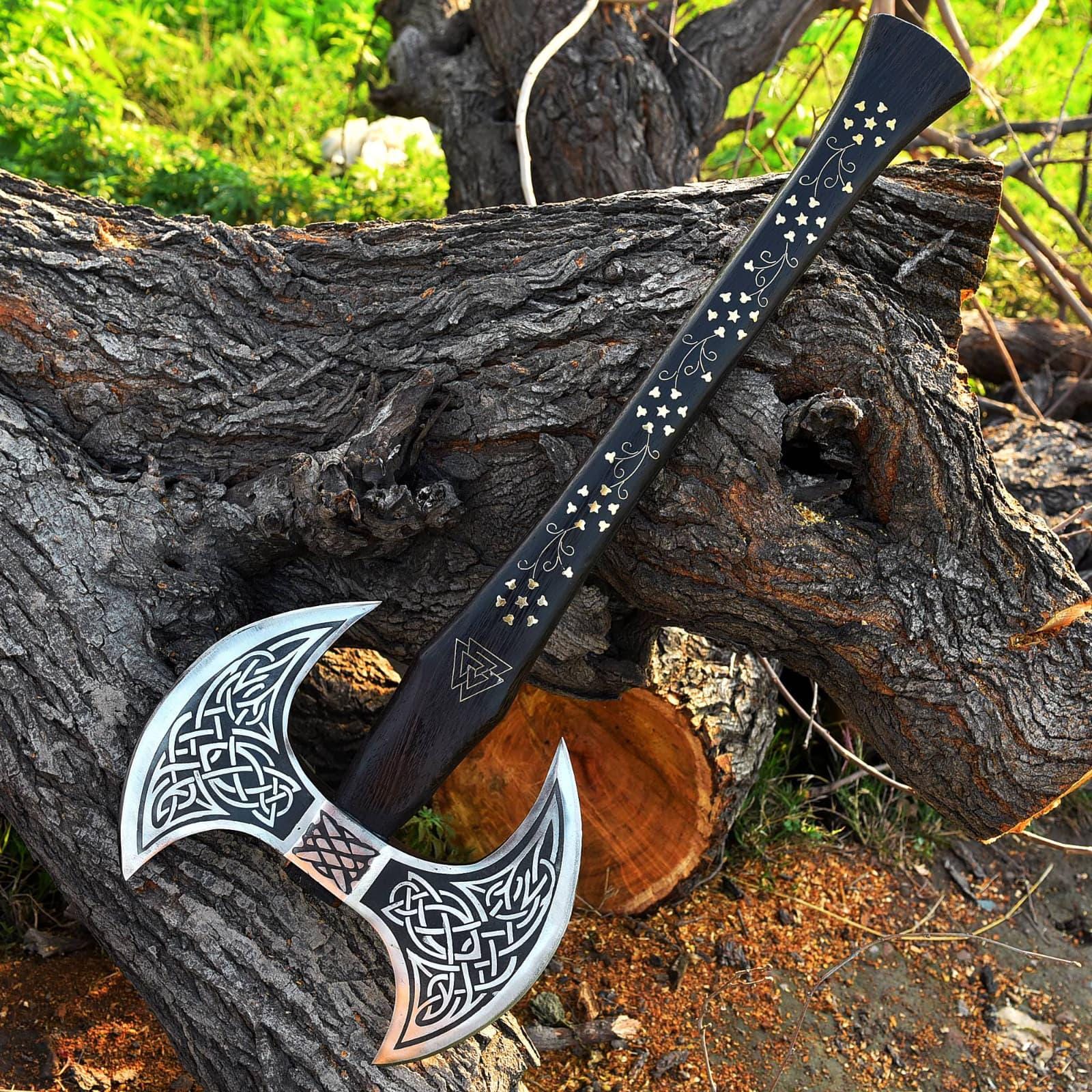 Medieval Warrior Double Headed Battle Axe With Leather Sheath, Labrys ...