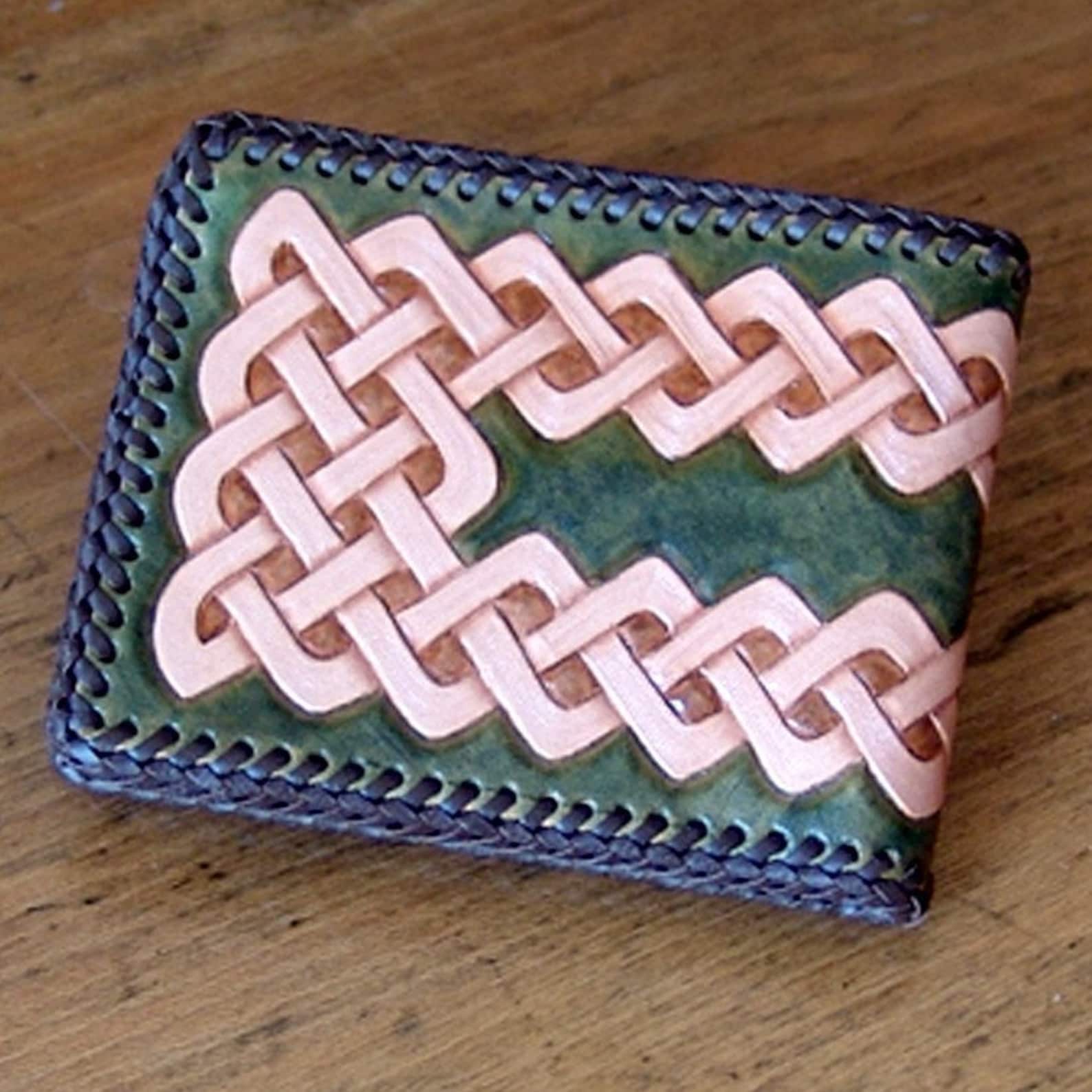 HAND TOOLED Mens Celtic Knot Green Leather Wallet - Etsy
