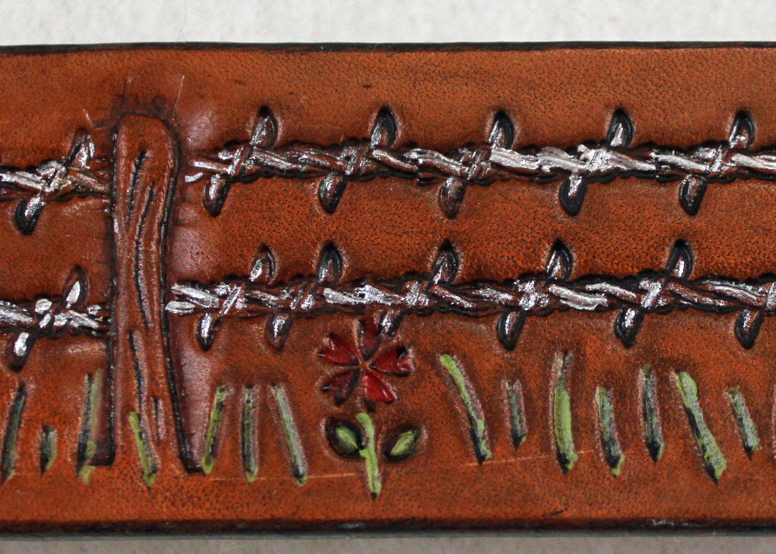 Hand Tooled Leather Belt With Barbed Wire Fence and Wildlife - Etsy