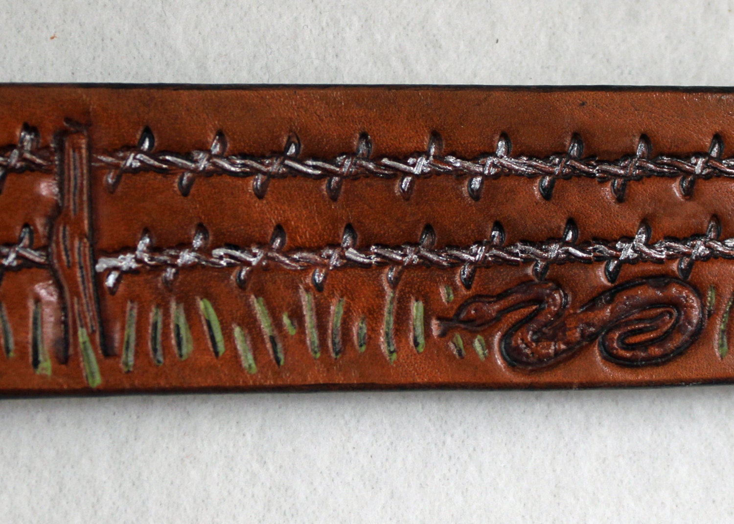 Hand Tooled Leather Belt With Barbed Wire Fence and Wildlife - Etsy