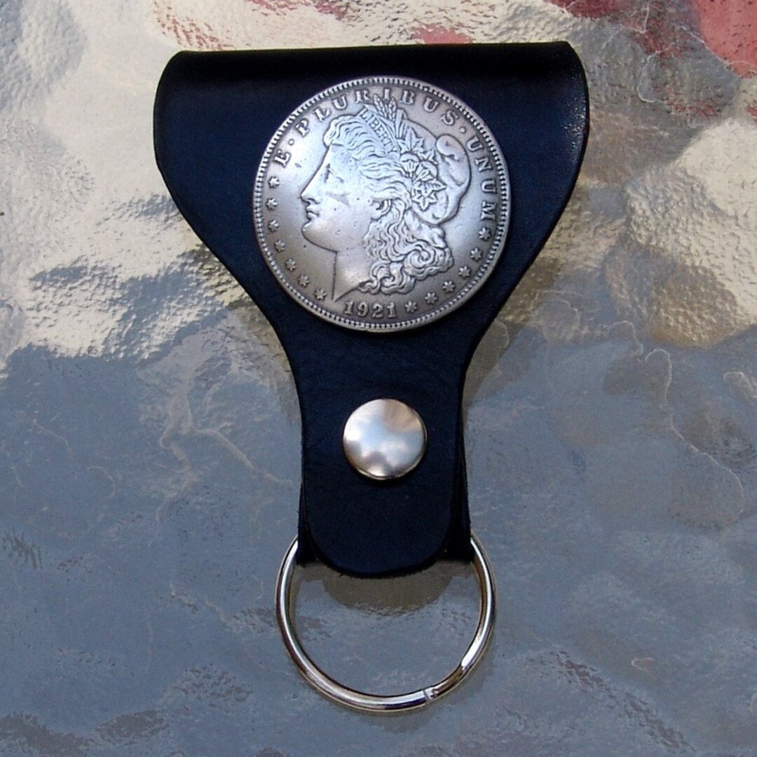 Snap on Leather Key Ring Fob With Silver Dollar Conche - Etsy