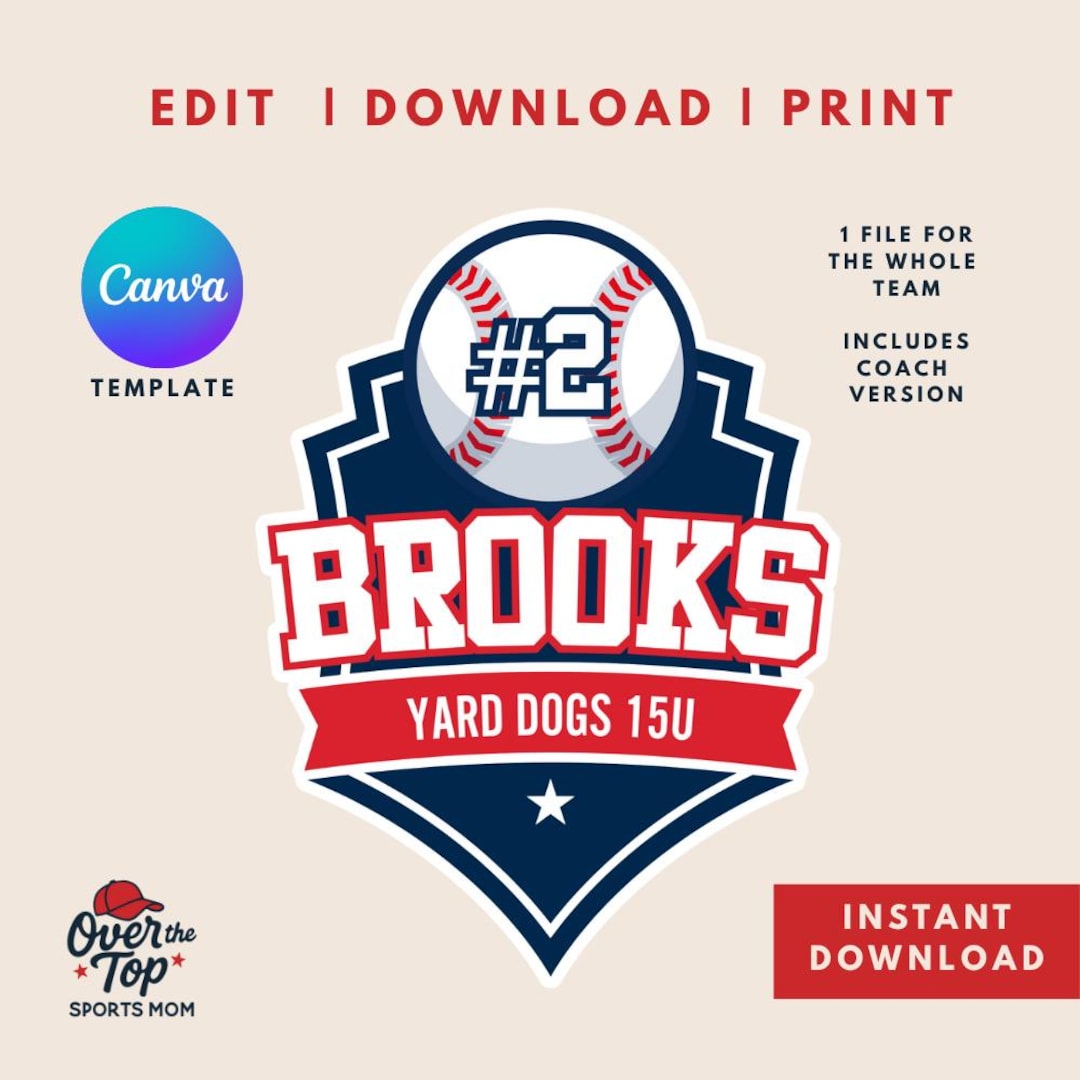 Baseball Door Sign – Editable Canva Template for Team Hotel Rooms and ...
