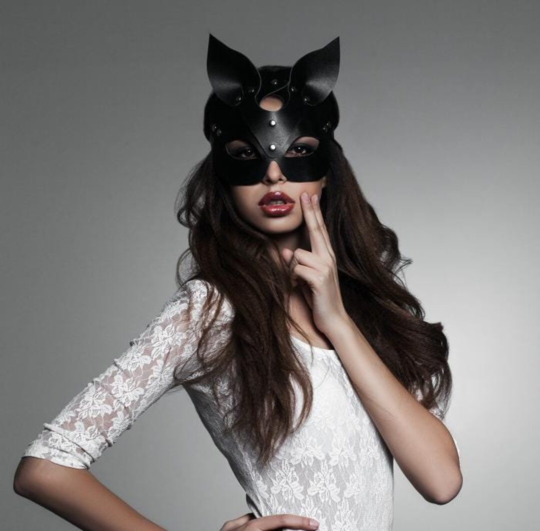 Genuine Leather Cat Mask, Black Cat Cosplay, Halloween Costume Mask ...