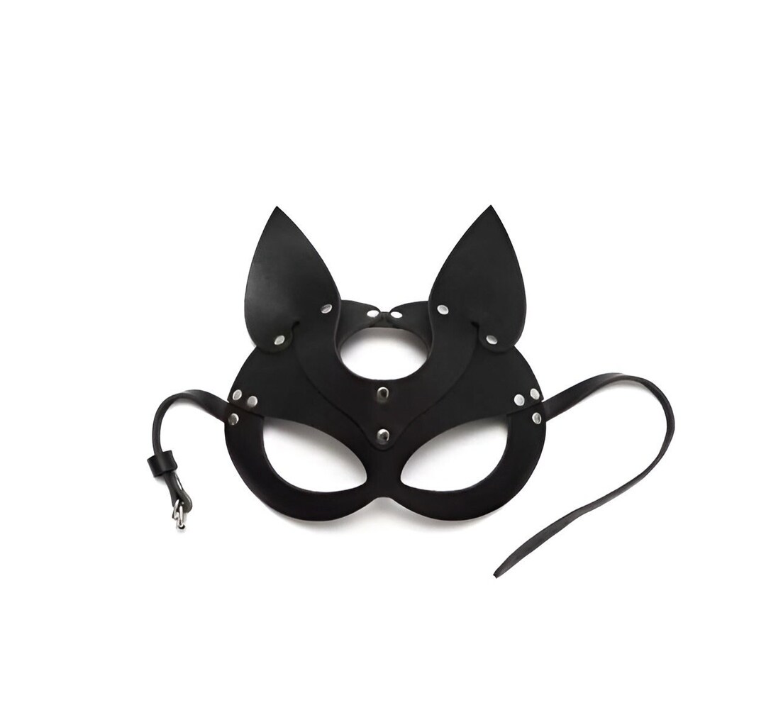 Black Leather Cat Mask Leather Kitten Mask Halloween Mask Masquerade ...