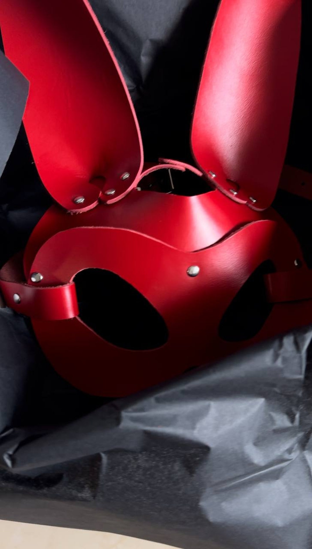 Mask Genuine Leather Rabbit Mask Black Red White Leather Bunny Mask ...