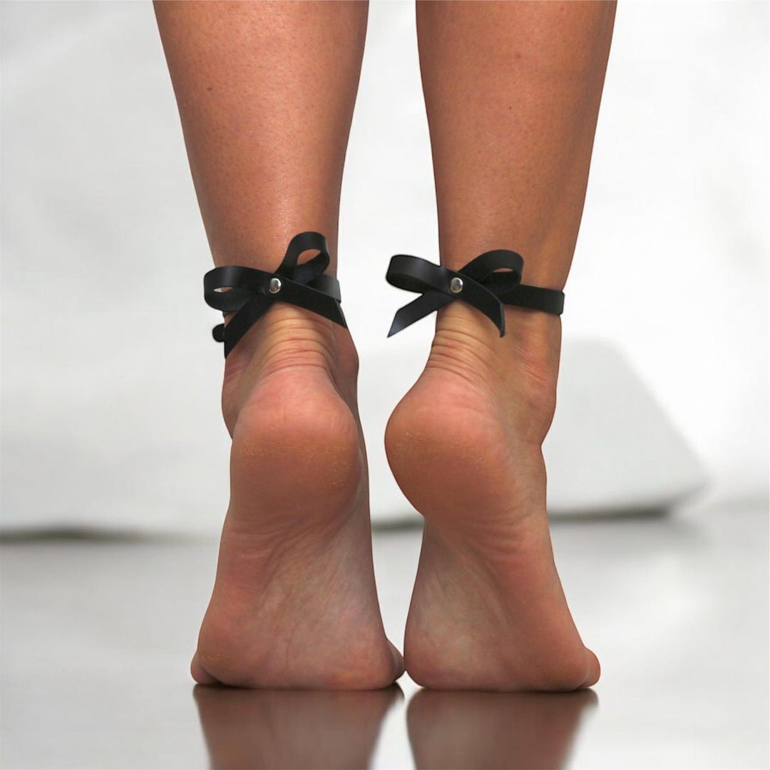 BDSM Leather Ankle Cuffs With Bows – Submissive Anklets - Adjustable ...