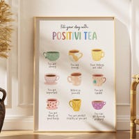Positivi-tea Positivity Poster, Affirmations Watercolor Print, Positive ...