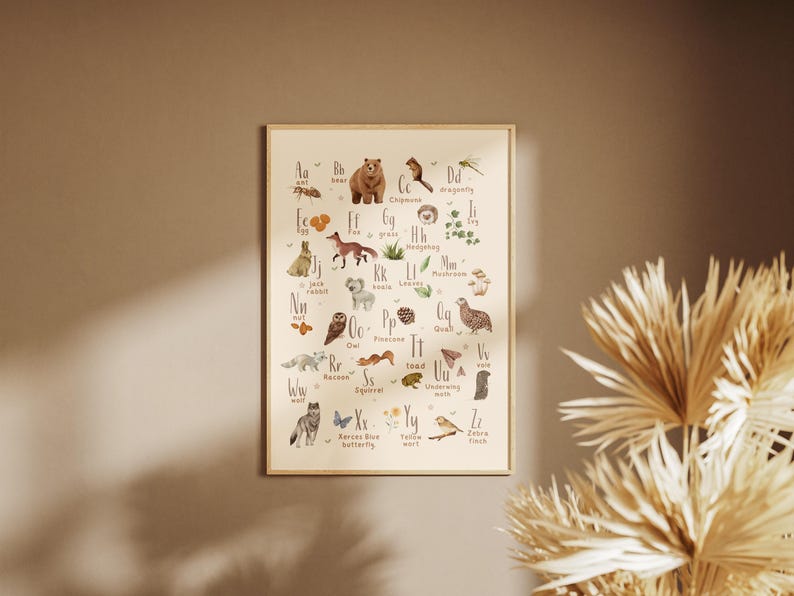 Woodland Animals Alphabet Poster: Watercolor Nursery Art (digital ...