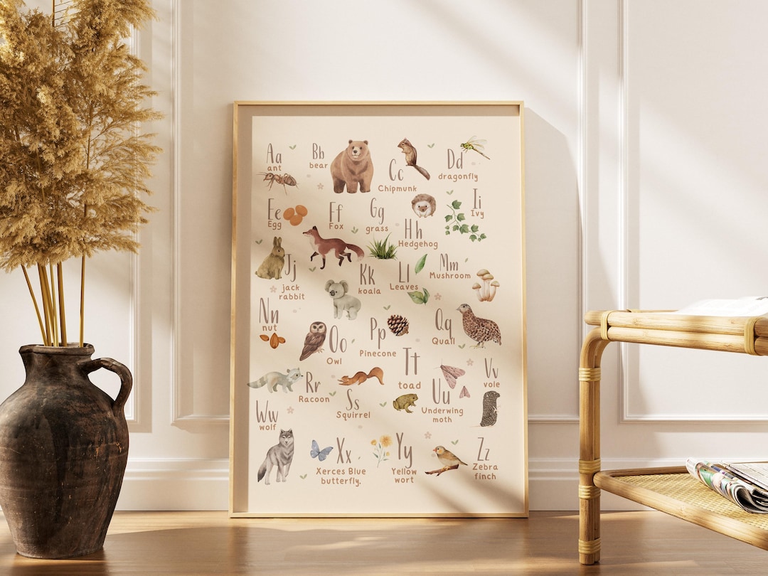 Woodland Animals Alphabet Poster: Watercolor Nursery Art (digital ...