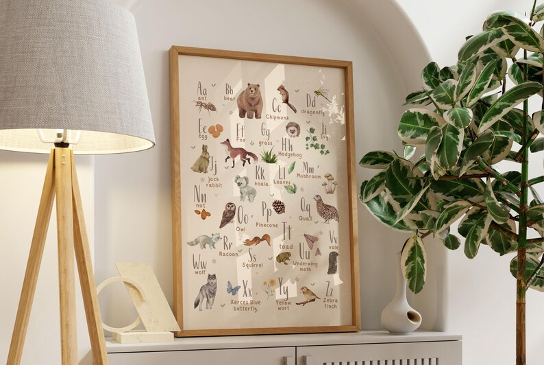 Woodland Animals Alphabet Poster: Watercolor Nursery Art (digital ...