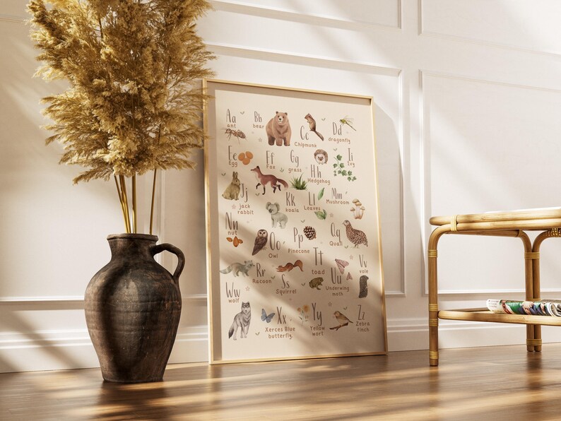 Woodland Animals Alphabet Poster: Watercolor Nursery Art (digital ...