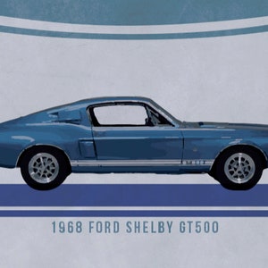 Ford Inspired Poster With Acapulco Blue 68 GT500 Shelby Mustang ...