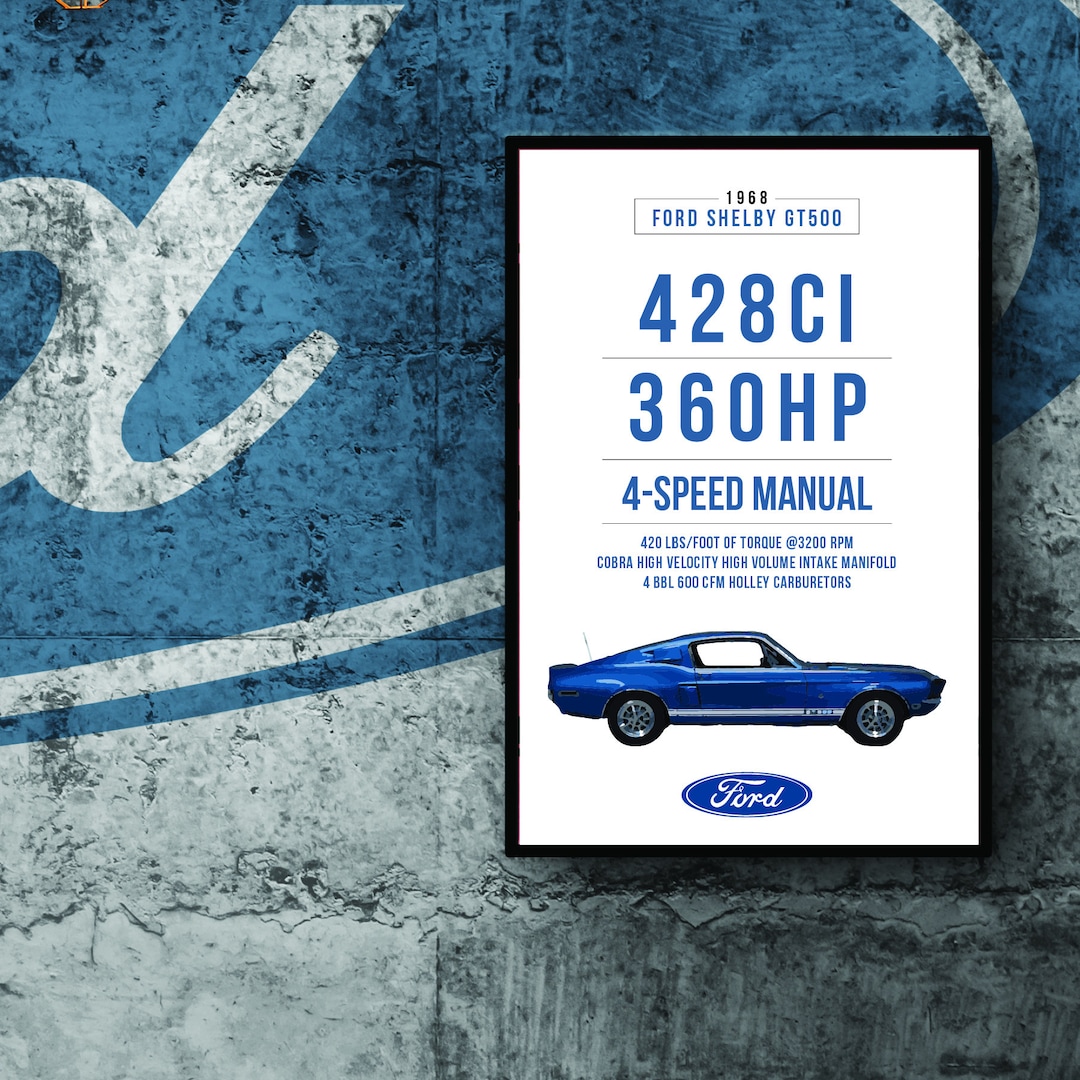 Ford Inspired Poster SPEC Sheet With Acapulco Blue 68 GT500 Shelby ...