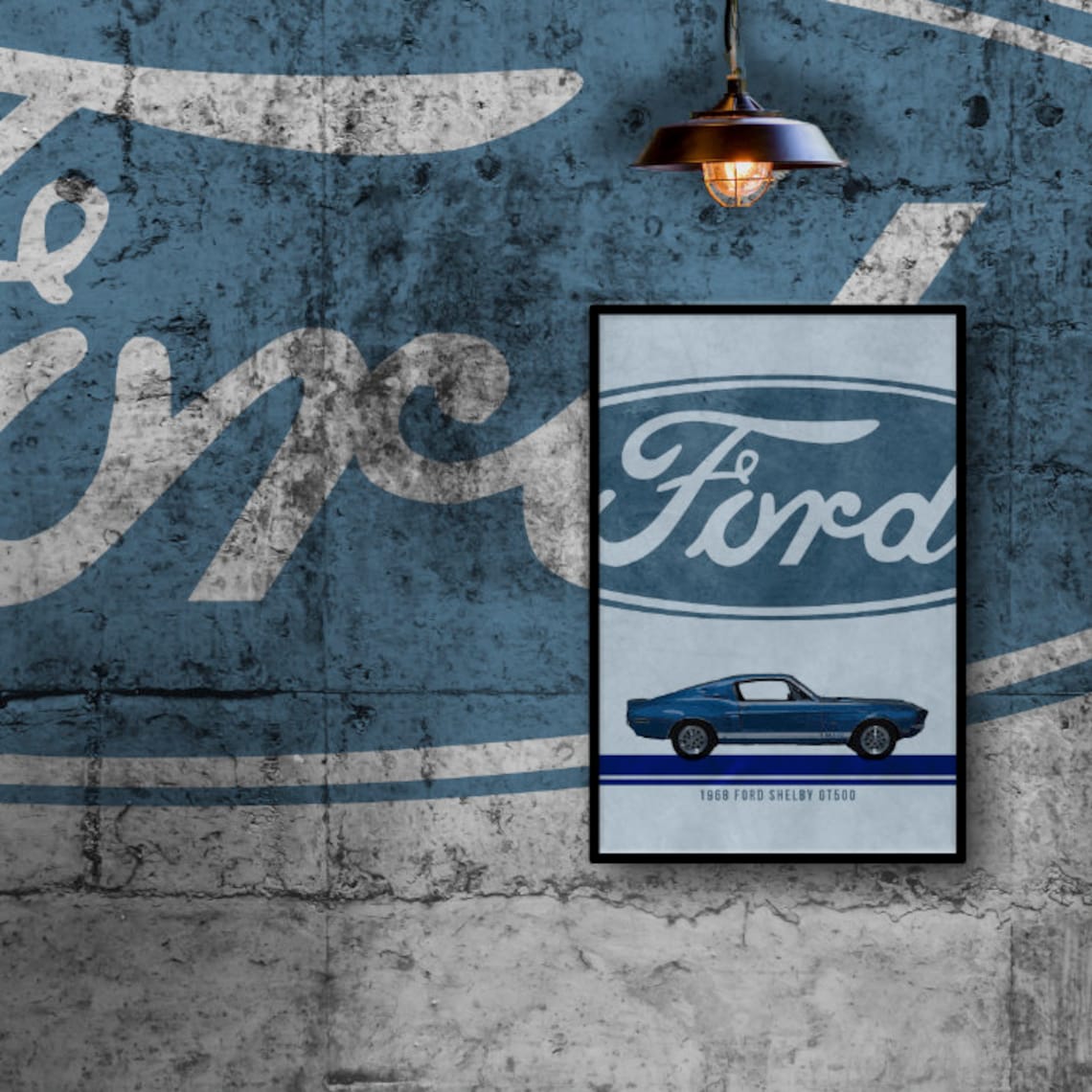 Ford Inspired Poster With Acapulco Blue 68 GT500 Shelby Mustang ...