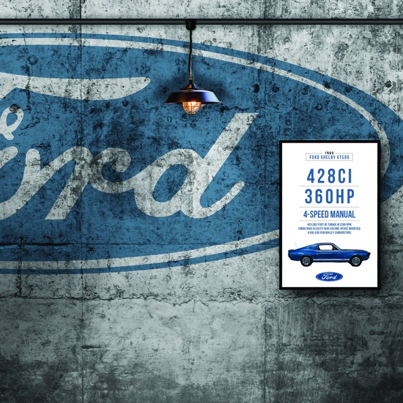 Ford Inspired Poster SPEC Sheet With Acapulco Blue 68 GT500 Shelby ...