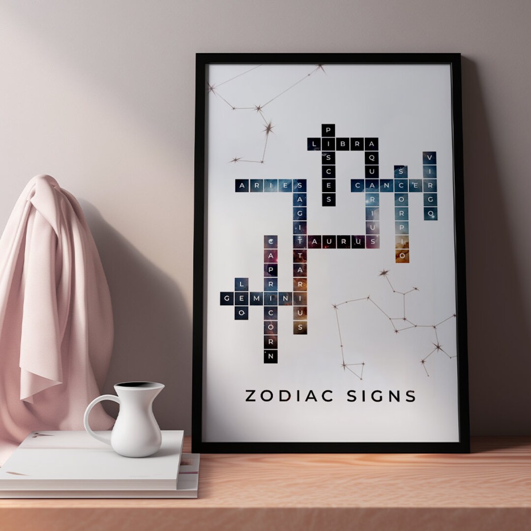 Zodiac Signs Crossword Poster Light Cosmic Astrology Art Digital ...