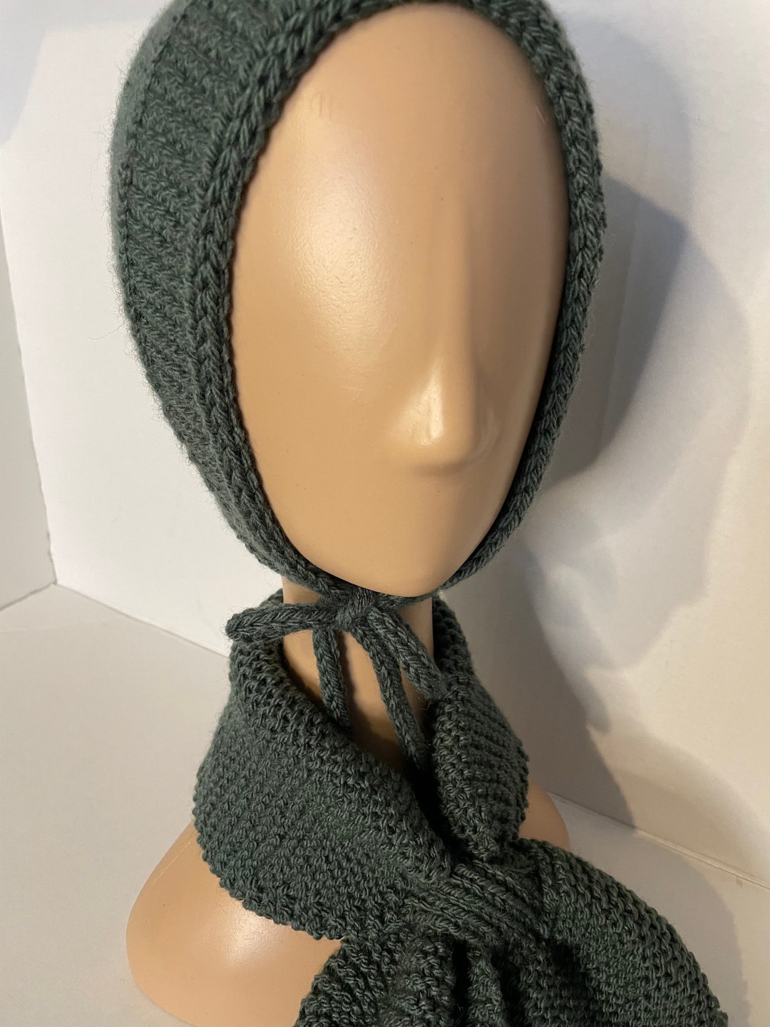 Vintage Style Matching Pixie Hood and Scarf Set Moss Green Aran - Etsy