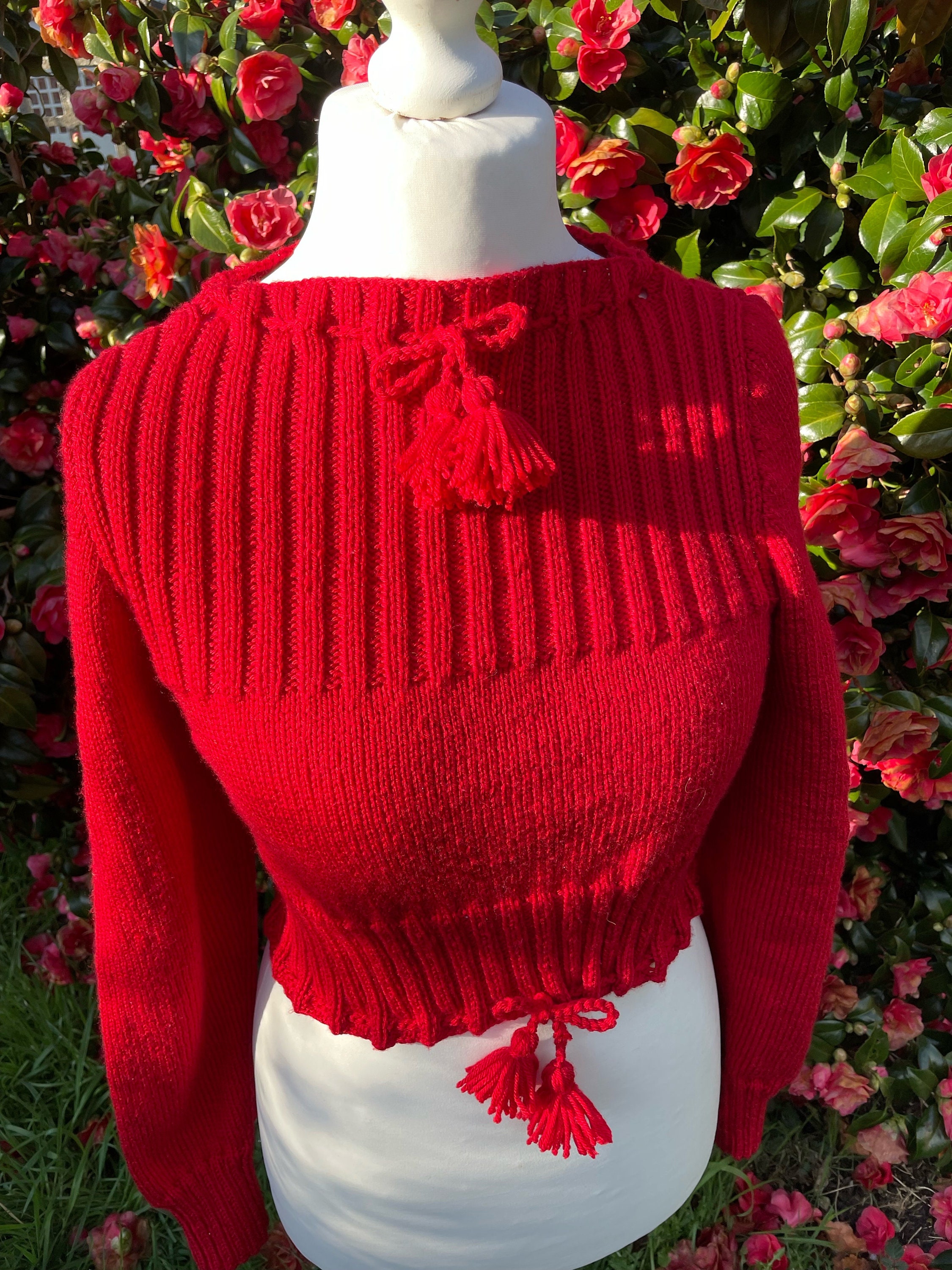 1940s “drawstring” Jumper - Hand Knitted From Vintage Pattern 37” Bust ...