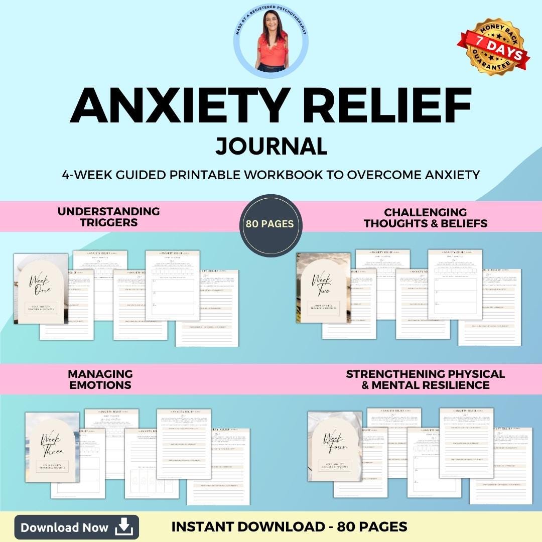 Anxiety Journal: 4-week Step by Step Anxiety Relief Journal, Stress ...