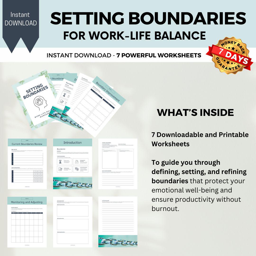 Setting Boundaries Worksheets for Work-life Balance, Boundary Setting ...