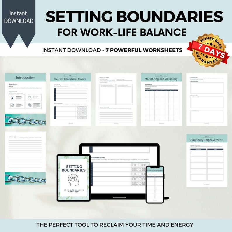 Setting Boundaries Worksheets for Work-life Balance, Boundary Setting, Self-help Worksheets ...