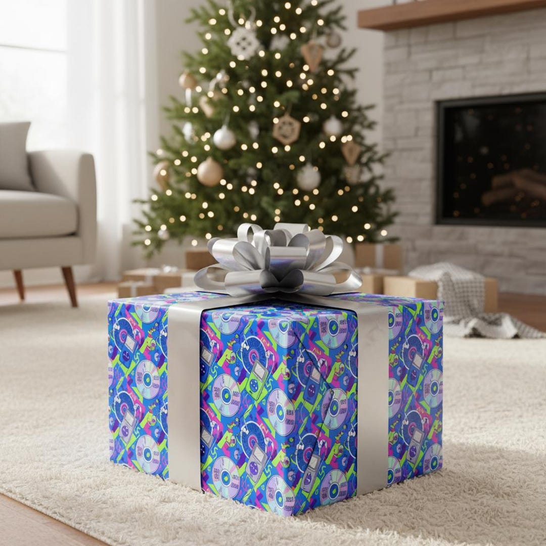 Retro Y2k Nostalgic Cassette & CD Pattern Gift Wrap | Wrapping Paper ...
