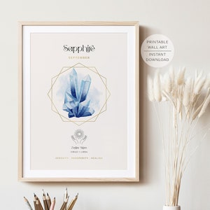 SEPTEMBER Birthstone SAPPHIRE Printable Wall Art, Watercolour SAPPHIRE ...