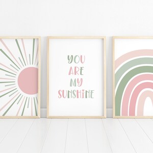 BOHO You Are My Sunshine Printable Wall Art, Nursery Art, Set of 3, Sun ...