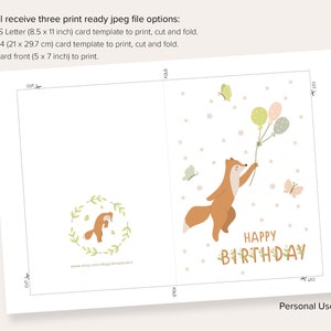 PRINTABLE Happy Birthday Card, Fox Birthday Card, Butterfly Birthday ...