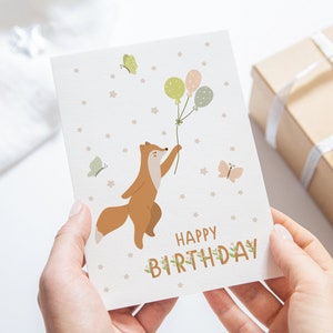 Fox Printable Birthday Card, Girl Butterfly Theme | Instant Download - Etsy
