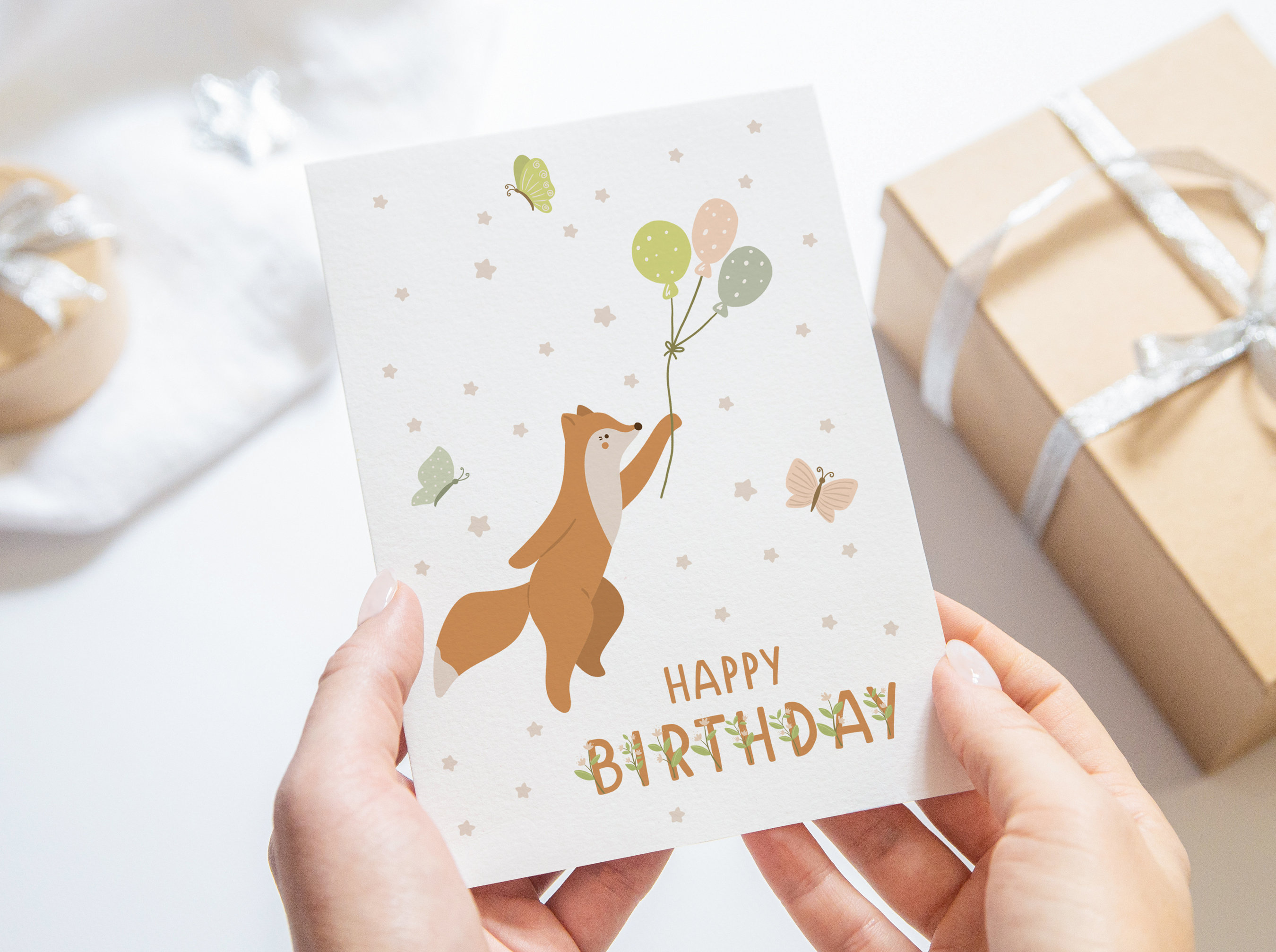 PRINTABLE Happy Birthday Card, Fox Birthday Card, Butterfly Birthday ...