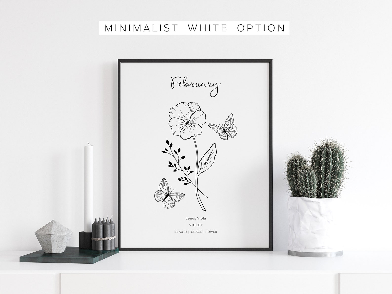Violet February Birth Flower Printable Wall Art, Minimalist Line ...