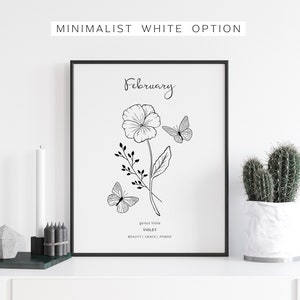 Violet February Birth Flower Printable Wall Art, Minimalist Line ...